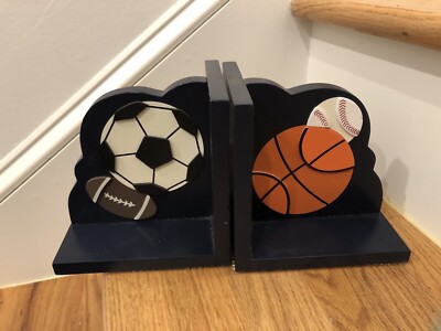 Fun Soccer Baskets Sports Collectible Bookends Set Boys Room Man Cave ...