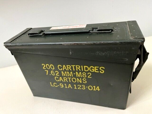 U.S. Military Ammo Metal Box 200 Cartridges 7.62mm LC-91A 123-014 M82 ...