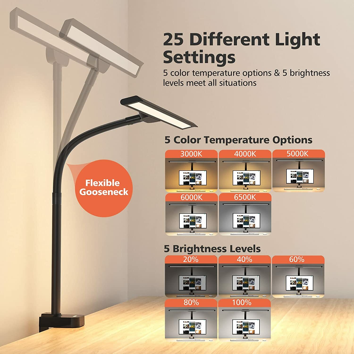 24W Bright LED Desk Lamp Dim Timer Home Office Drawing Crafting ...