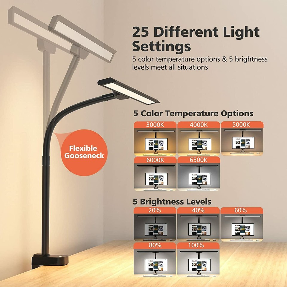 24W Bright LED Desk Lamp Dim Timer Home Office Drawing Crafting ...
