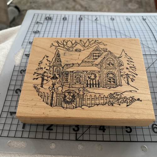 PSX Christmas Winter Holiday House Cottage K347 Rubber Stamp Snow Holiday Wreath | eBay