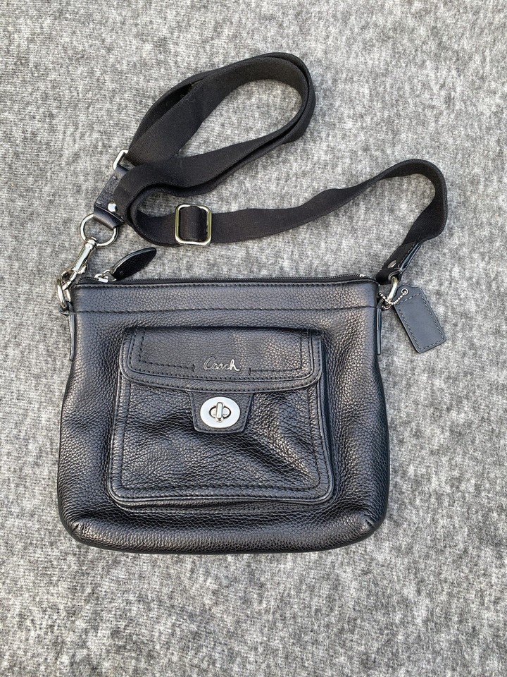 COACH Park Swingpack Purse Black Pebbled Leather Crossbody/Messenger ...