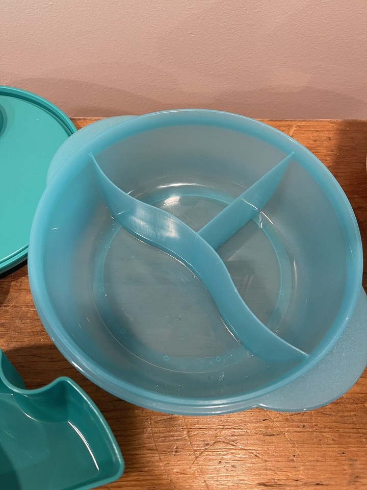 Tupperware 3859A Microwave Crystal Wave Divided Container 7" w/Insert ...