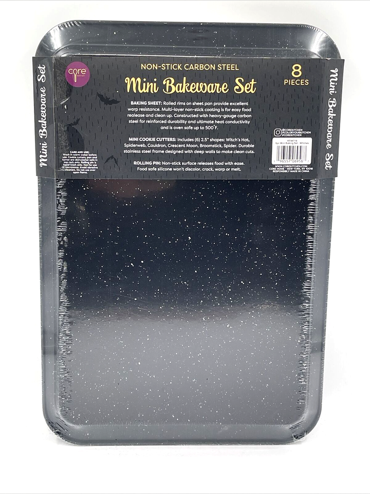 New / Sealed Halloween Mini Bakeware Set Pan Rolling Pin Cookie Cutters ...