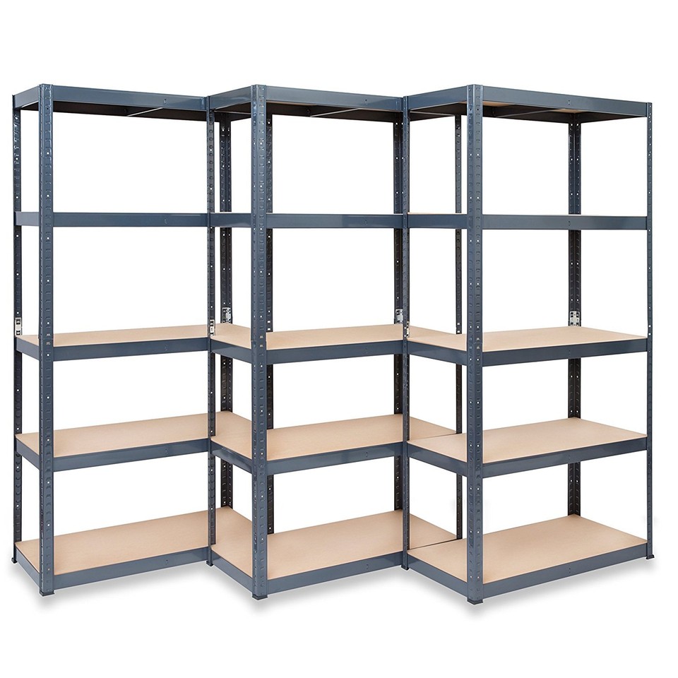 Pack of 3 GREY Garage Storage Shelves Heavy Duty Racking Workshop Shed ...
