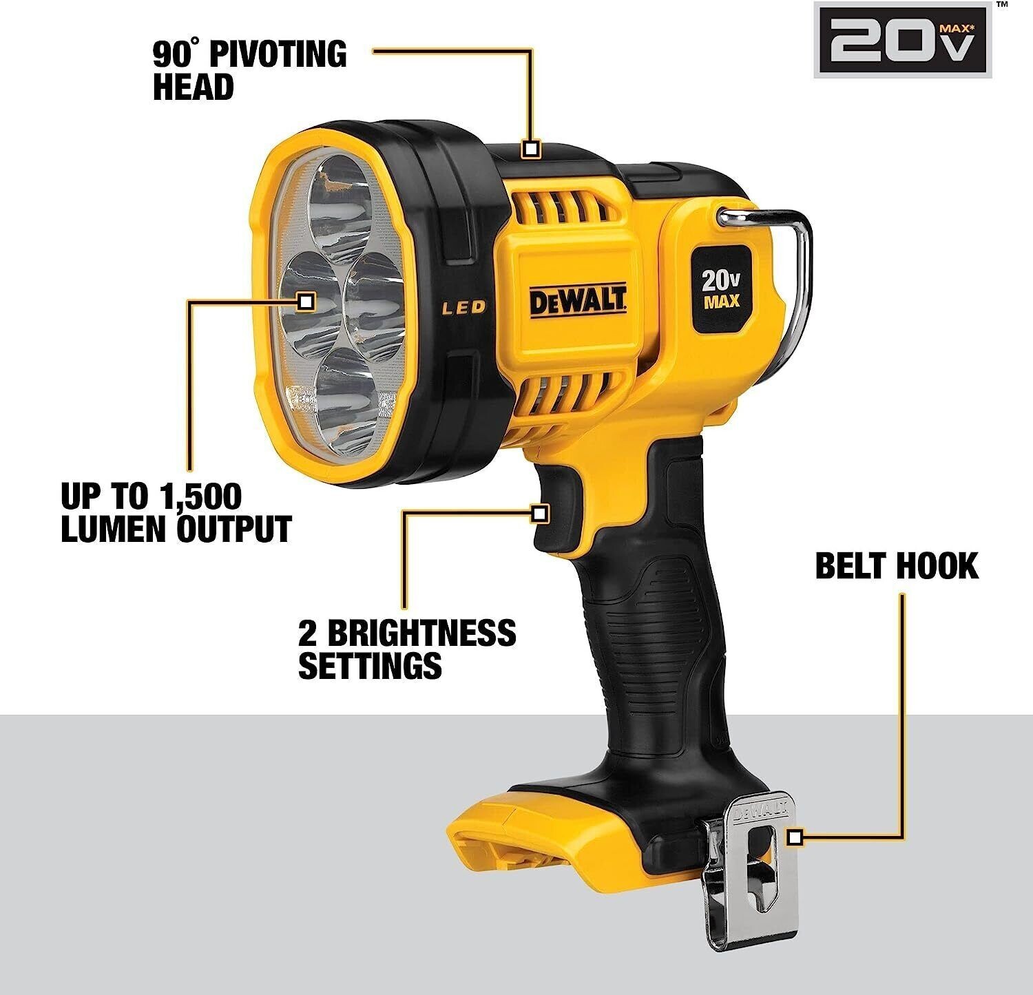 DEWALT 20V Jobsite LED Spotlight, DCL043, Yellow - FREE SHIPPING ...
