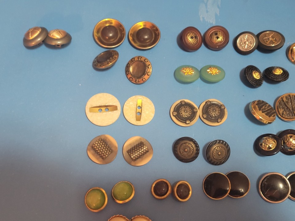 188 Vintage Antique Metal Buttons 94 Pairs VARIOUS DESIGNS PATTERNS | eBay