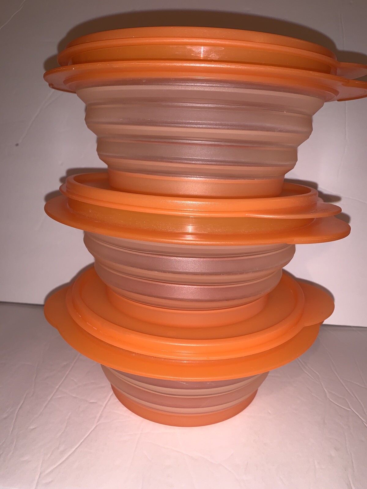 Set of 3 Tupperware Flat out Collapsible/Expandable Bowls 4C Orange | eBay
