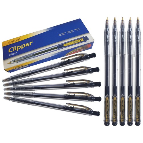 10 x 0.8mm DOLLAR Clipper Ball Pen BLACK Retractable Soft Biro ...