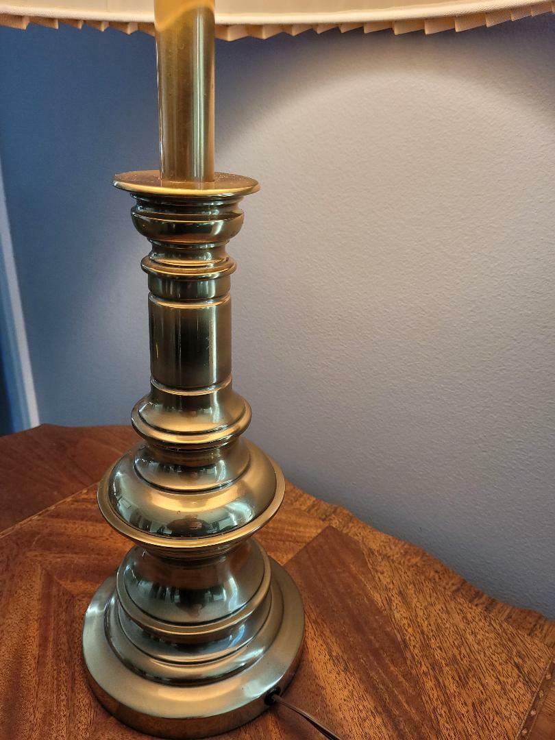 Vintage Stiffel Lamp Markings Dark Pine And Brass Table Lamp From