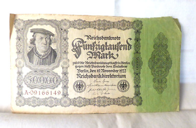 1922 Banknote German 50000 Mark Reichs Banknote Currency Weimar Repub # ...
