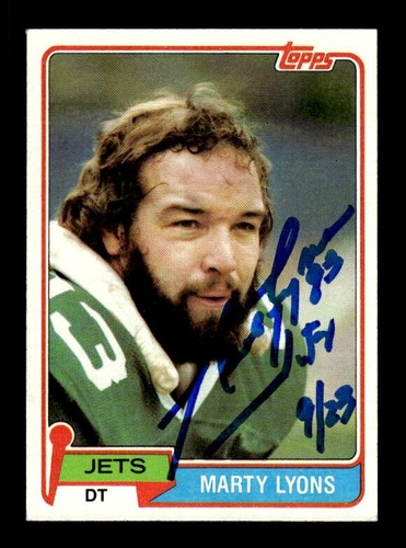 MARTY LYONS SIGNED 1981 TOPPS FOOTBALL #238 NEW YORK JETS ON-CARD AUTO ...