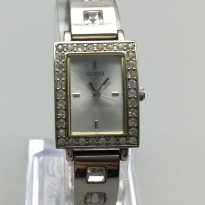 Guess Tank Watch Women 18mm Silver Tone Bling Bezel Rectangle New ...