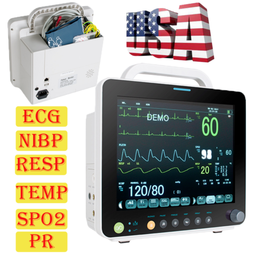 US-Patient Monitor ICU CCU Vital Sign 6Parameter SpO2 PR NIBP ECG RESP ...