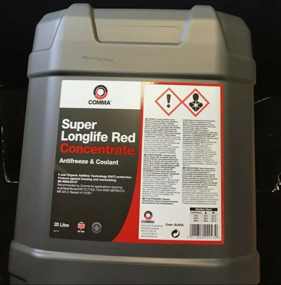 SLA20L COMMA SUPER LONG LIFE ANTI FREEZE RED 20 LITRE 5 YEAR - WSS ...