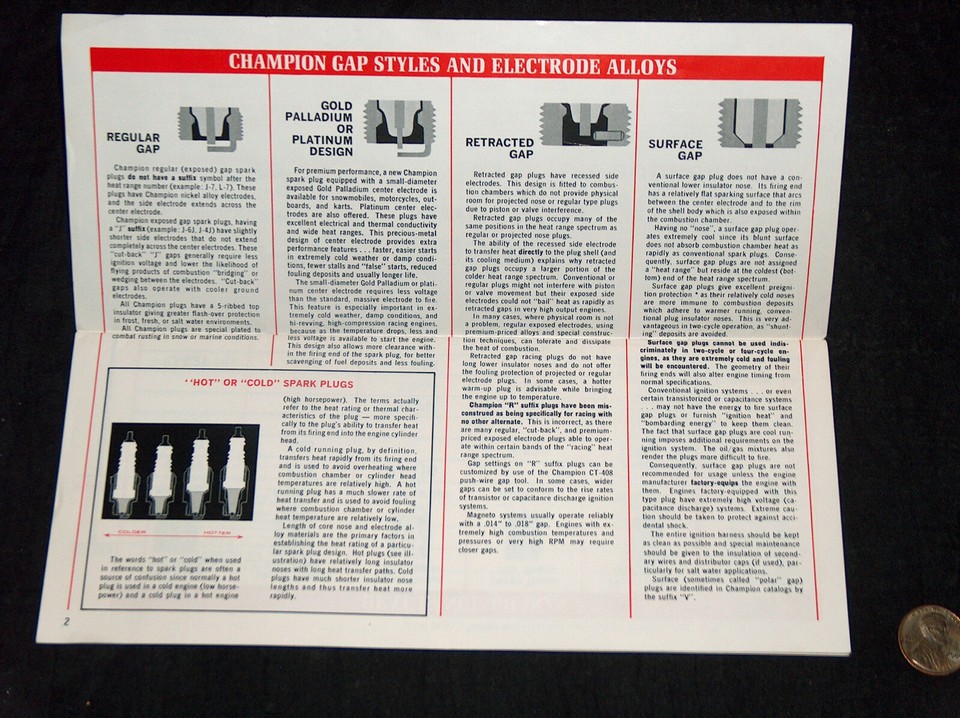 Vintage Champion Spark Plugs Racing Heat Range Gap Chart Two-Cycle ...