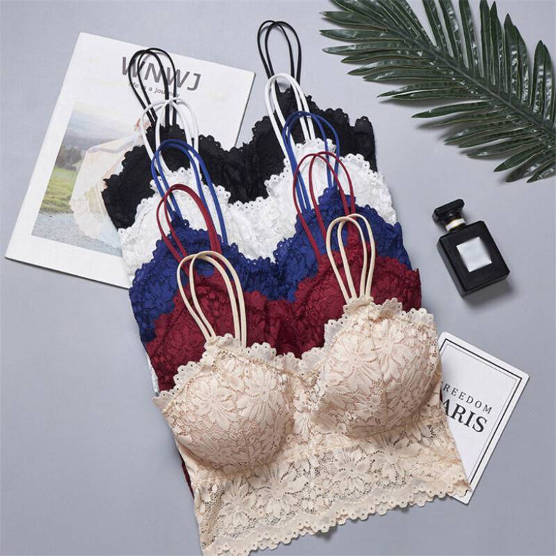 Women Lace Top A Padded Bra Vest Tank Backless Crop Floral Bralette ...