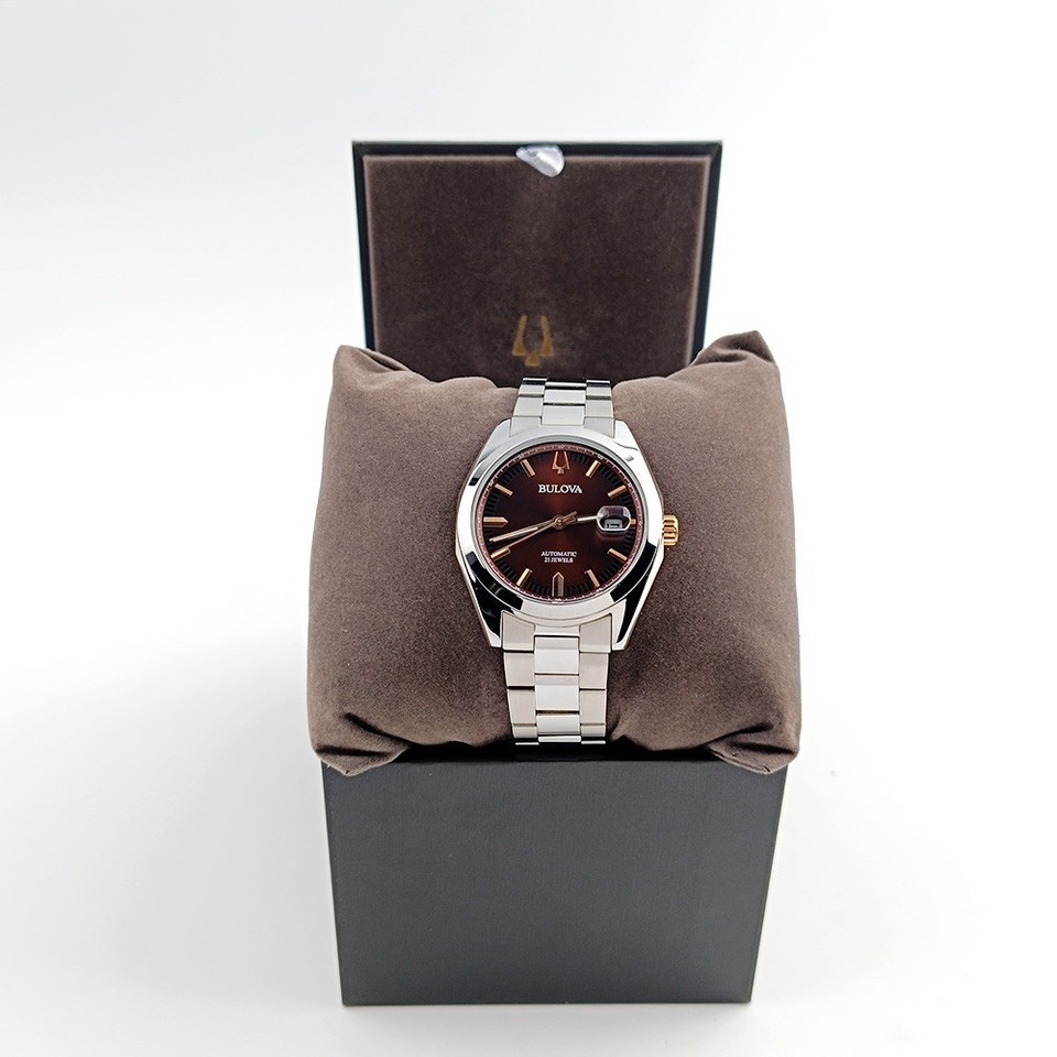 Men's Bulova Surveyor 98B422 Burgundy Dial Stainless Steel Automatic ...