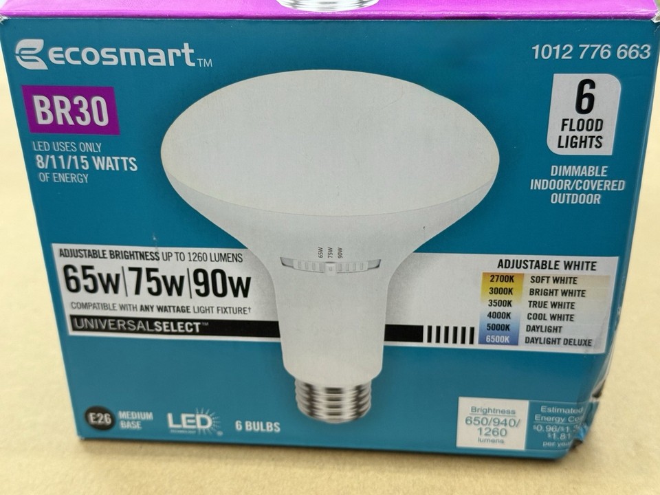 Universal Select - 65/75/90-Watt -ecosmart BR30 - Flood Lights Dimmable ...