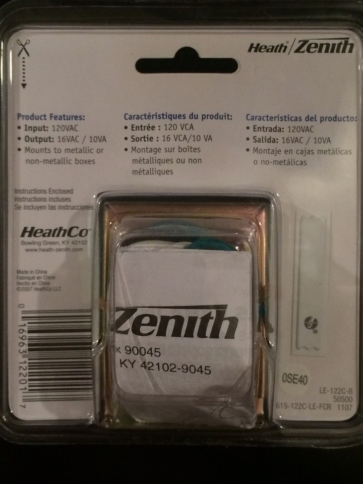 Heath Zenith Wired Transformer Input 120VAC Output 16VAC LE-122C-B ...