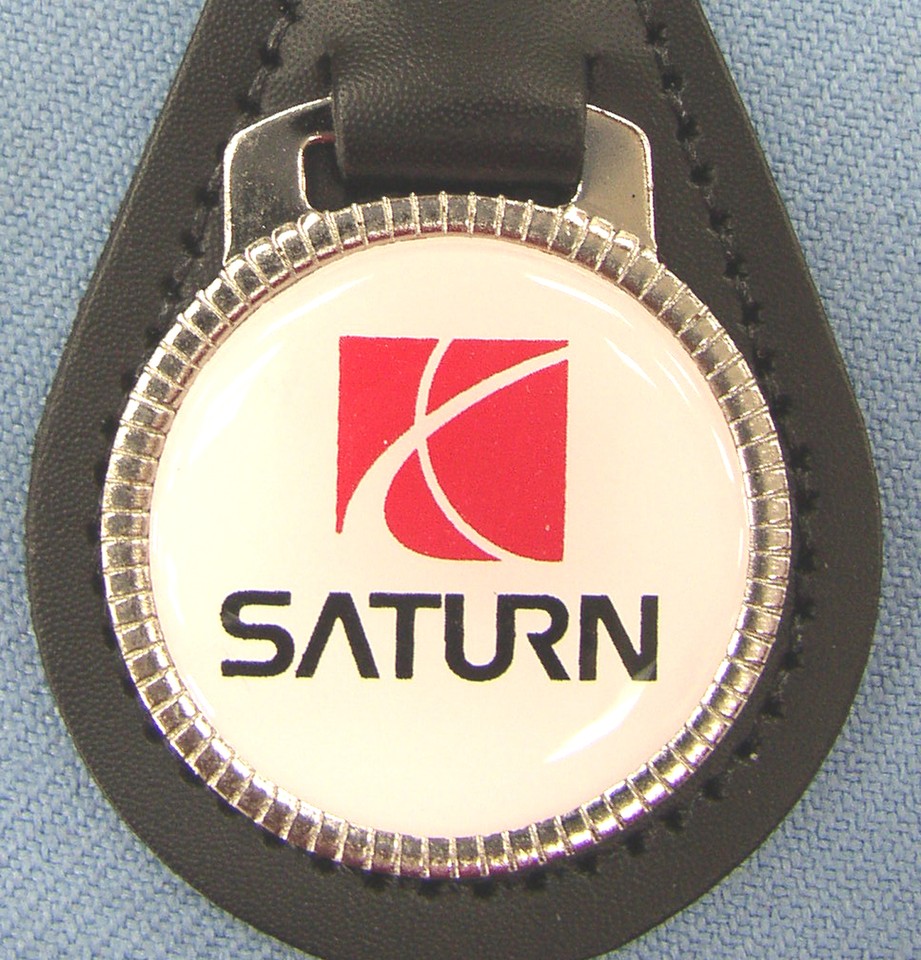 Vintage White SATURN Black Leather Key ring Key Fob Saturn Key Holder ...