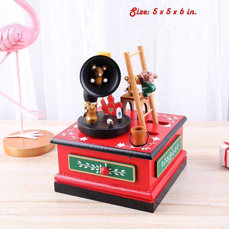 Christmas Gift Wooden Music Box Vintage Carousel Home Decoration ...