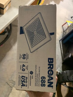 Broan 688 Ceiling and Wall Mount Fan 50 CFM 4.0 Sones White Plastic ...