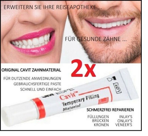 2x Cavit Zahnfüllung Zement Zuhause Ersatz Krone Brücke Inlay Onlay ...