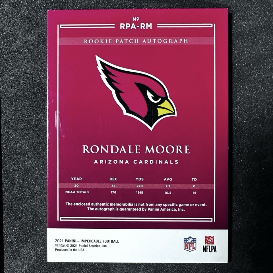 2021 Panini Impeccable Rondale Moore 1/1 Rookie Patch Auto NFL LOGO # ...