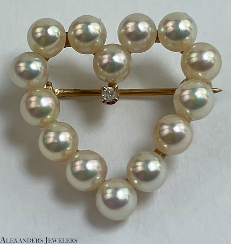 Vintage 14k Yellow Gold Heart Pin with Pearls and Diamond | eBay