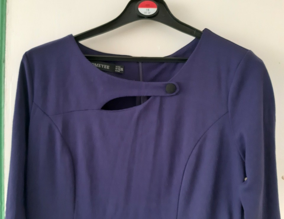 WOMENS 2 BLUE PENCIL CUT OUT FLORAL DRESS HOMEYEE & WHITE POLKA DOT UK ...