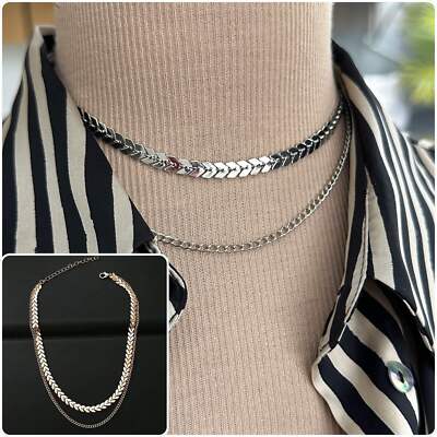 Collier chocker 2 rangs maille chevron couleur or ou argent ...