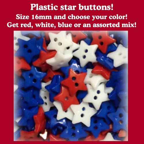 20, 40 or 80 16mm Plastic Star Buttons Red White Blue stars plastic ...