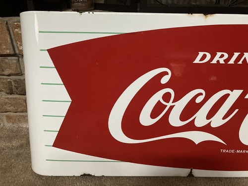 VINTAGE 1950'S DRINK COCA COLA COKE PORCELAIN SLED SIGN ORIGINAL ...