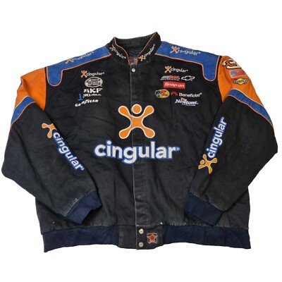 JH Design Cingular NASCAR Black & Orange Racing Jacket With Patches ...