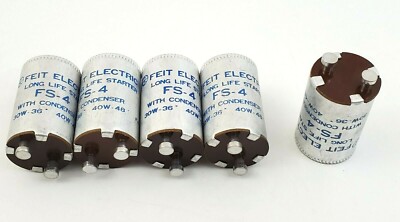 Lot of 5 Feit FS-4 Fluorescent Lamp Starters 30/40 Watts Aluminum FS4 ...