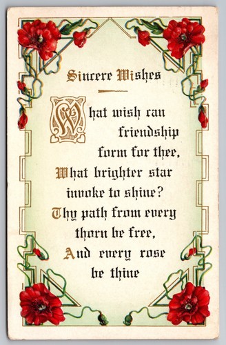 Postcard: Sincere Wishes, Valentine, Embossed, Gilt, Poem, Posted 1913 ...