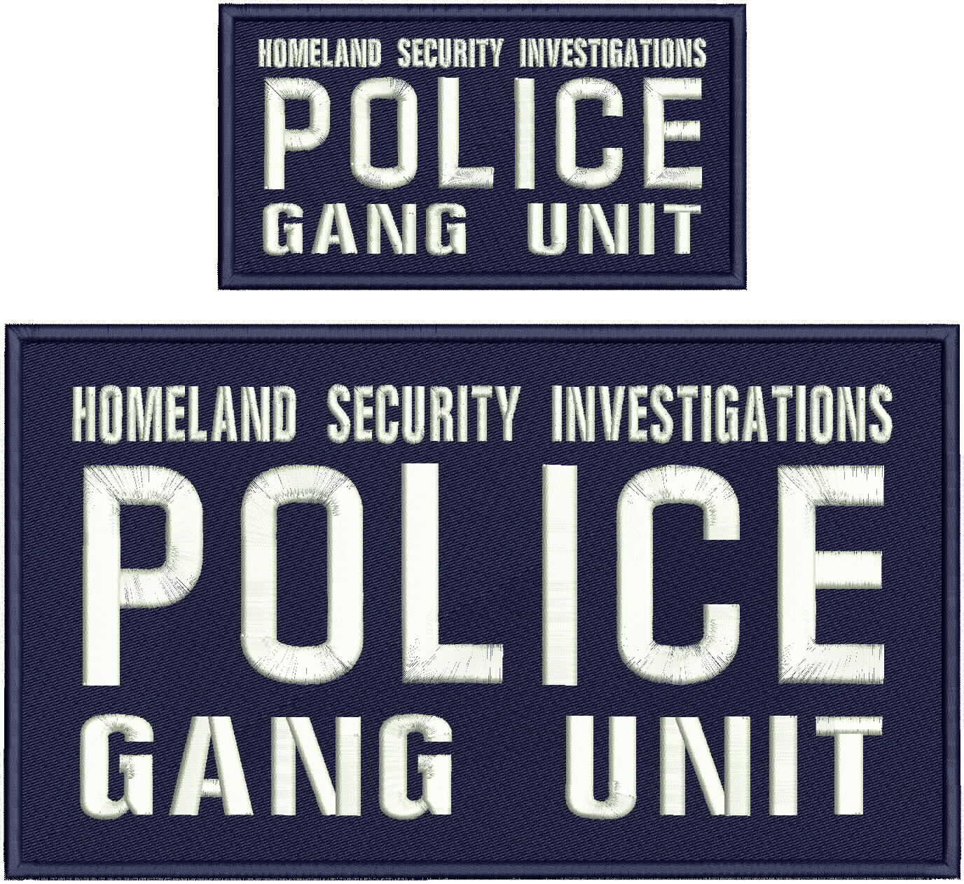 H S I POLICE GANG UNIT EMBROIDERY PATC 6X11and 3x6 HOOK ON BACK navy ...