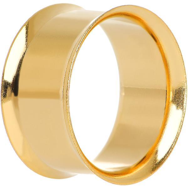 PAIR GOLD STEEL DOUBLE FLARED EAR LOBE TUNNELS PLUGS GAUGES 8G 6G 4G 2G ...