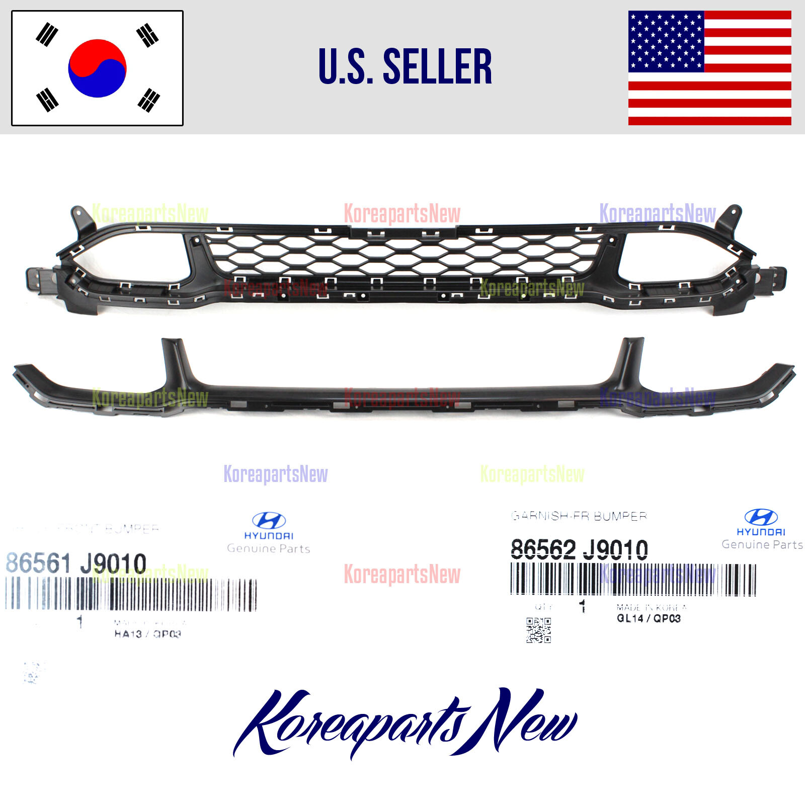 Front Bumper Lower Grille + Molding (set 2 pcs) ⭐OEM⭐ HYUNDAI KONA 2018 ...