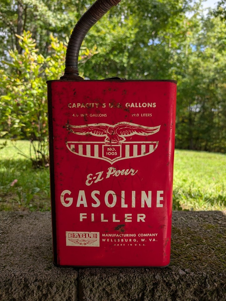 EAGLE Square 5 Gallon Red E-Z Pour Gas Can 14" Tall W/ Spout Wellsburg ...
