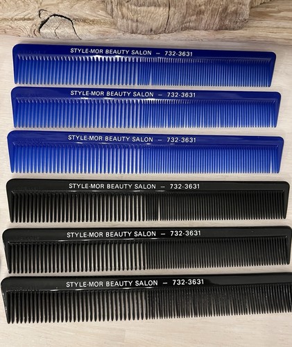 12 Vtg UNBREAKABLE 7” black green Red Blue plastic Hair Combs USA ...