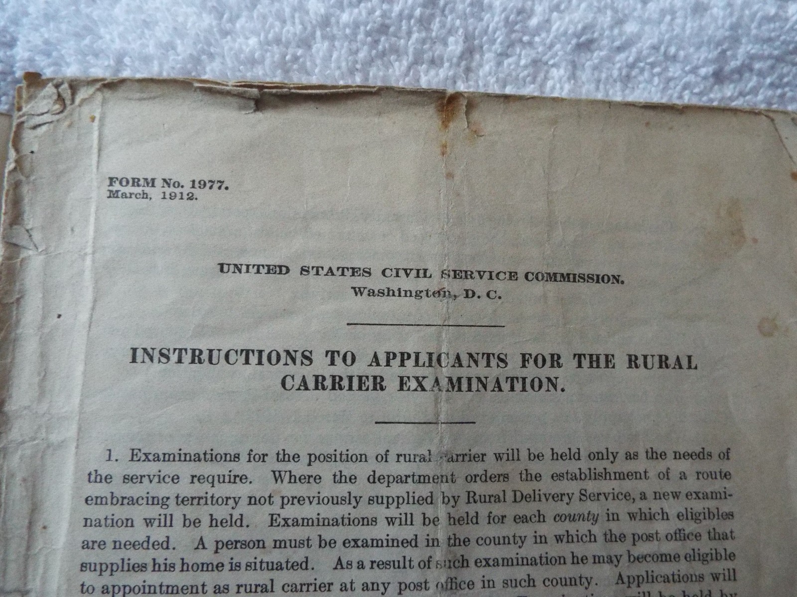 1912 Rural Letter Carriers Examination Application Instructions Post ...