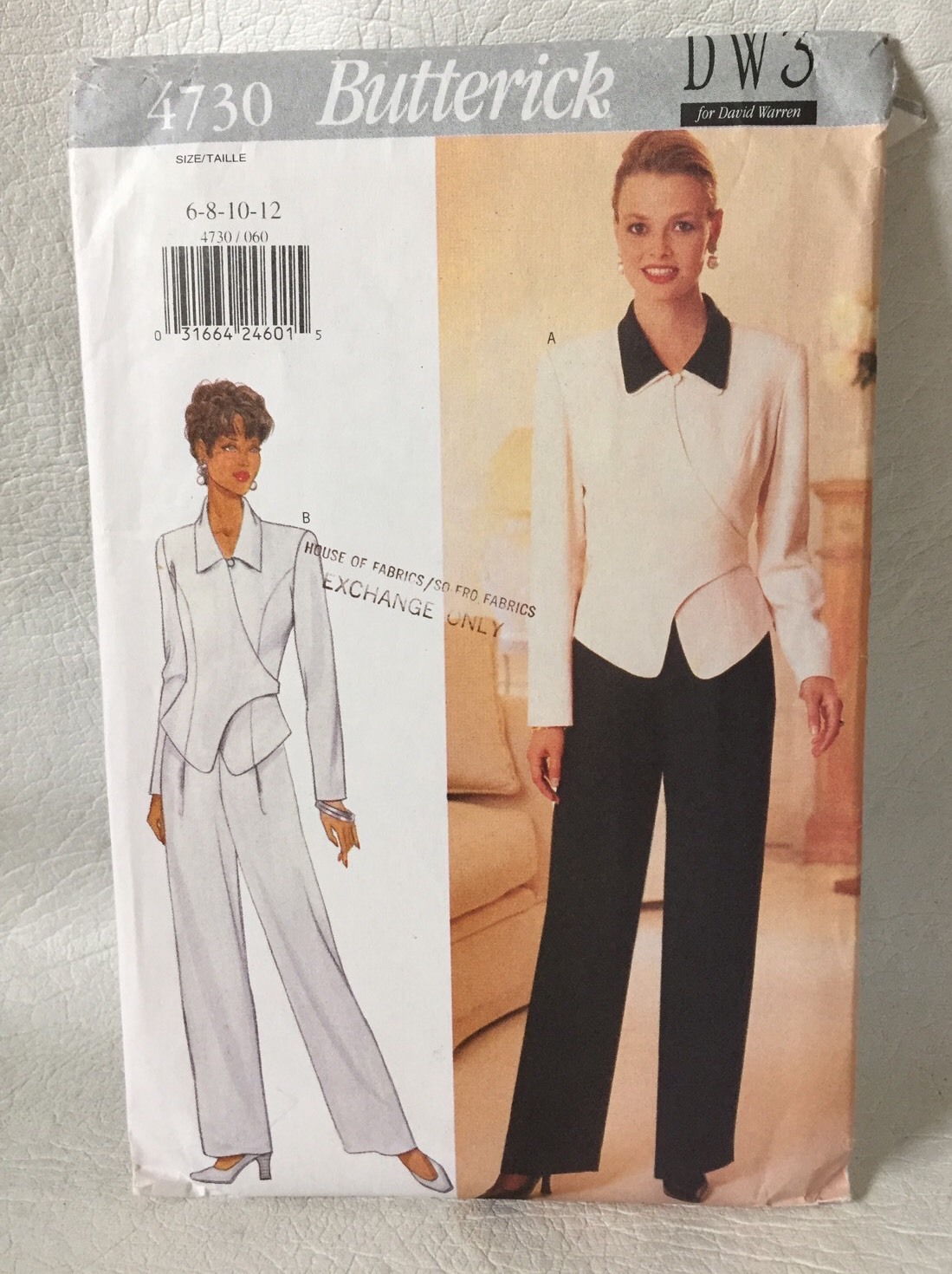 Butterick 4730 Sewing Pattern DW3 David Warren misses Top and Pants ...