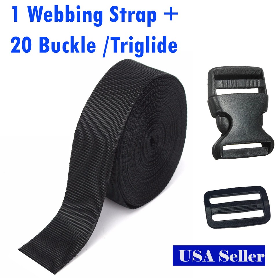 3/4" Inch 10 Yards PP Webbing Strap + 10 Buckle 10 Triglide Sewing Tool ...