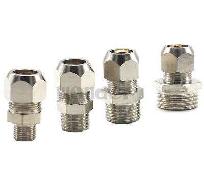 (2) M5-M12 1/8"-1/2" Male x Fit Tube O.D 4-12mm Hex Nickel Brass Pipe ...