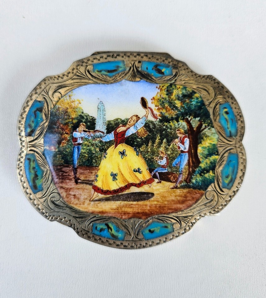 Antique Italian 800 Sterling Silver Compact Pastoral Scene Enamel ...