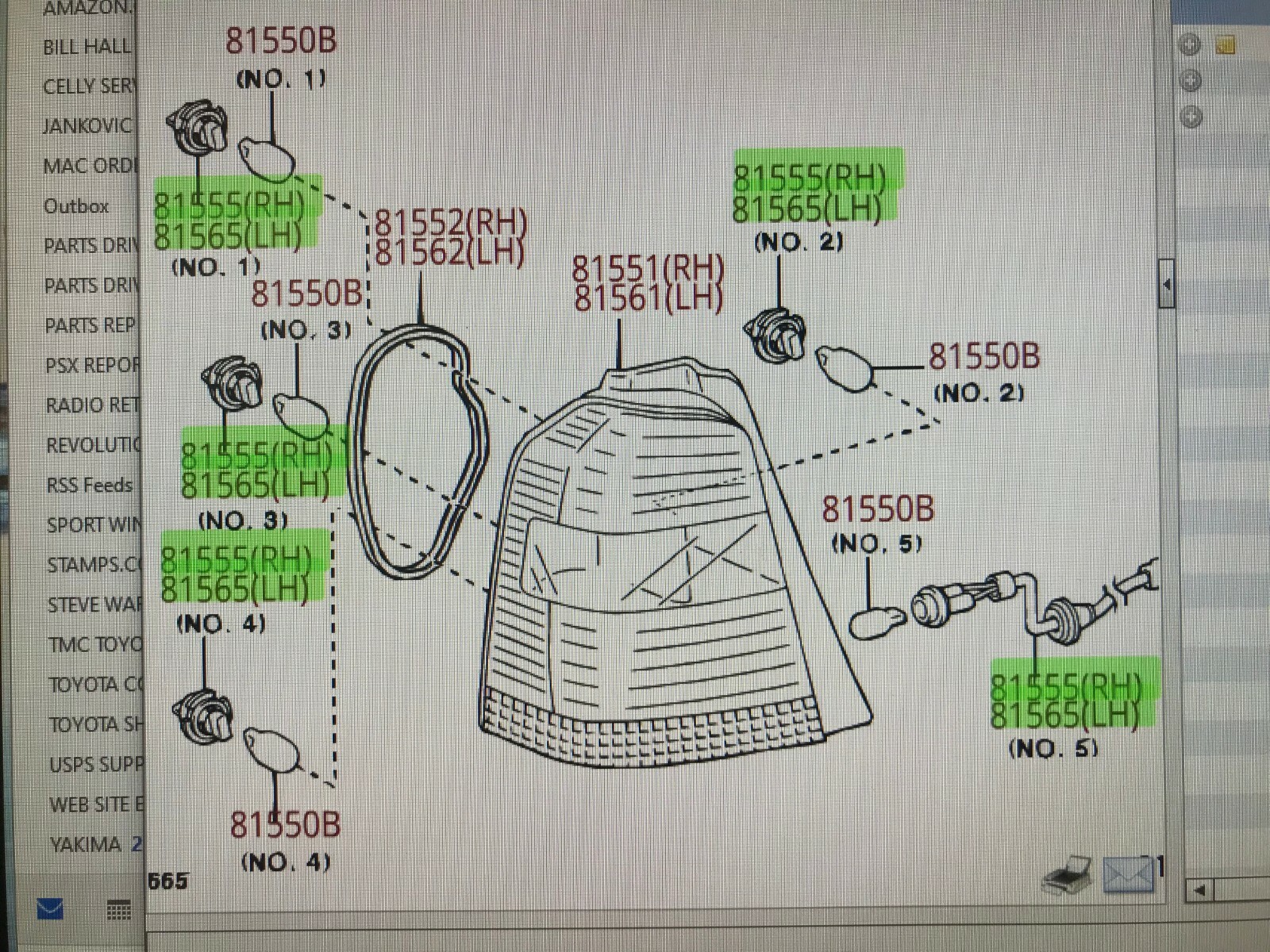 2001-2007 HIGHLANDER TAIL LAMP COMBINATION SOCKET 90075-60036 GENUINE ...