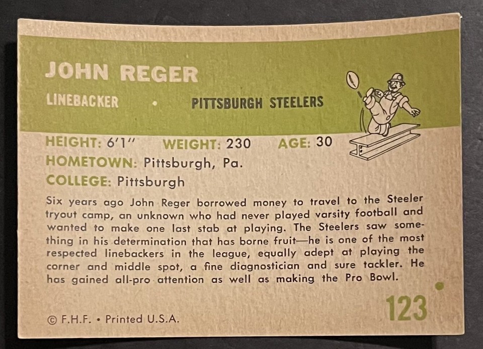 1961 FLEER JOHN REGER #123 PITTSBURGH STEELERS @ NOT MINT | eBay