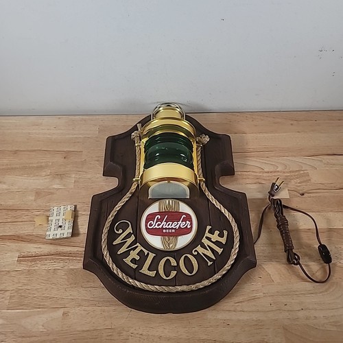 Vintage Pair Schaefer Beer Nautical Welcome Bar Light Signs Red Green ...